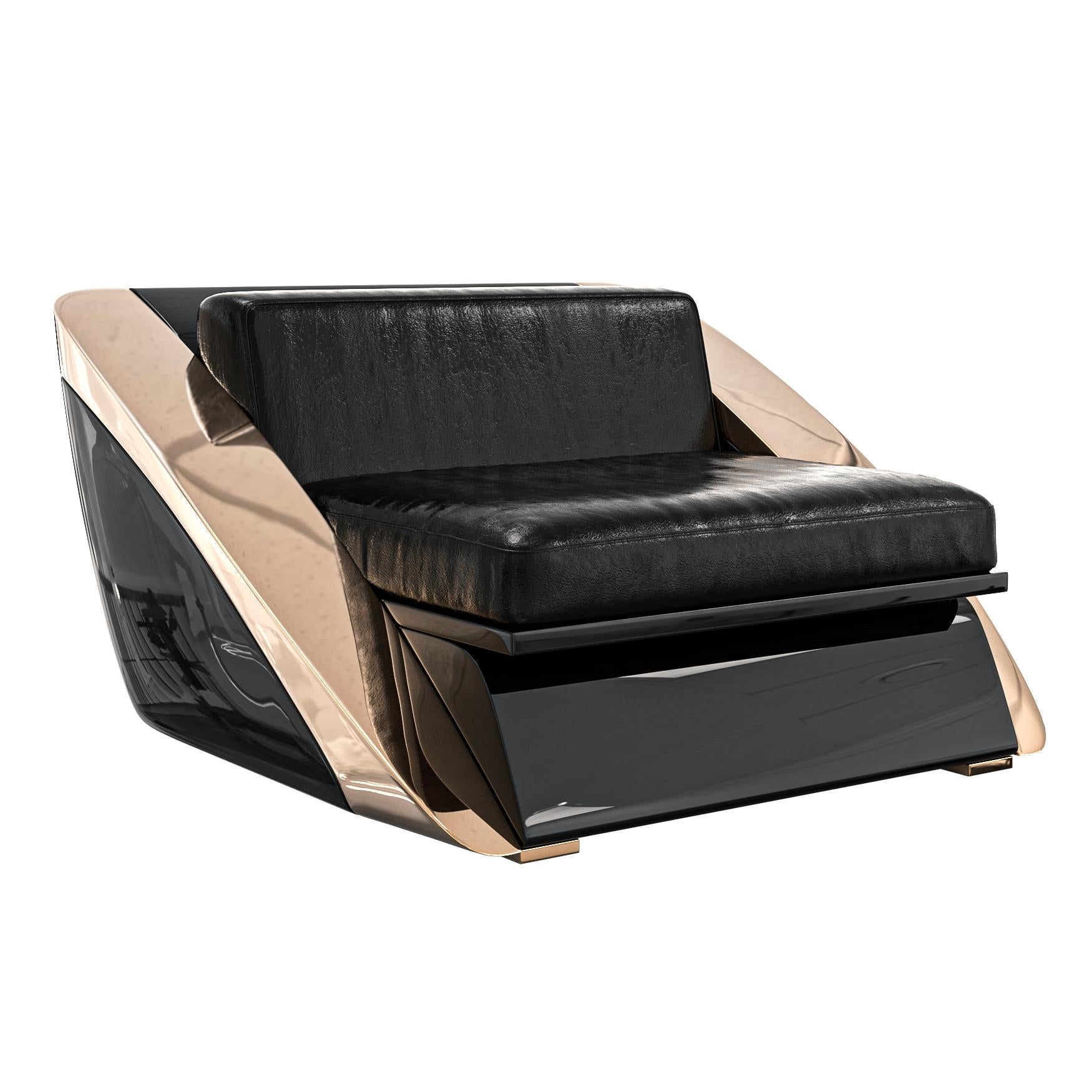 "Galata" Sofa with Bronze, Stainless Steel, Burl Walnut. Hand Crafted ...