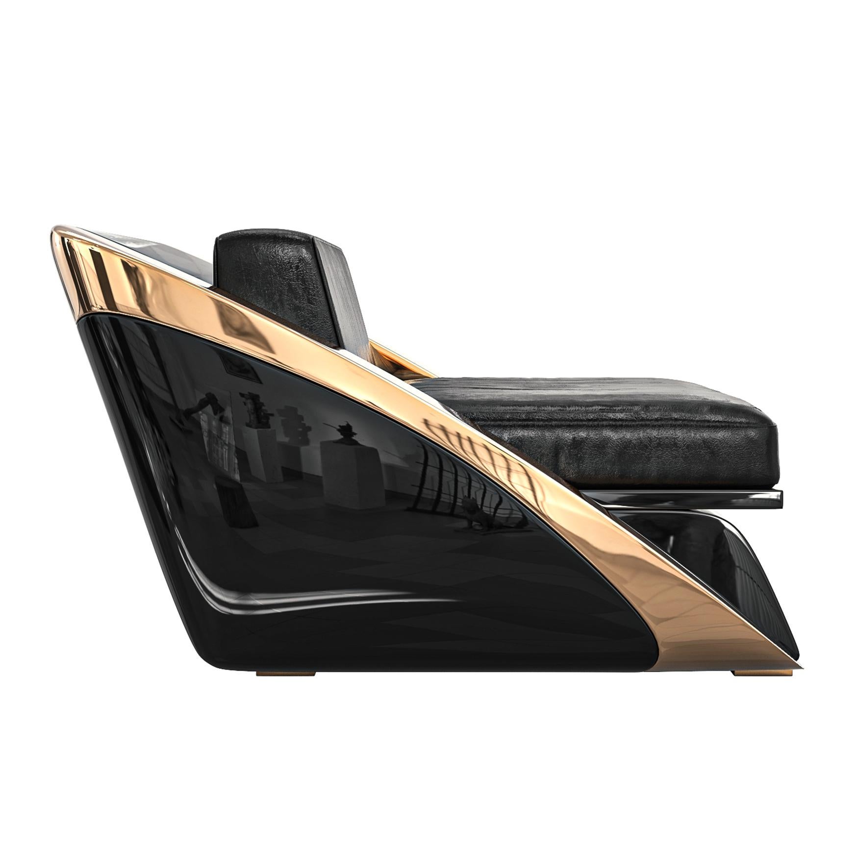 "Galata" Sofa with Bronze, Stainless Steel, Burl Walnut. Hand Crafted ...