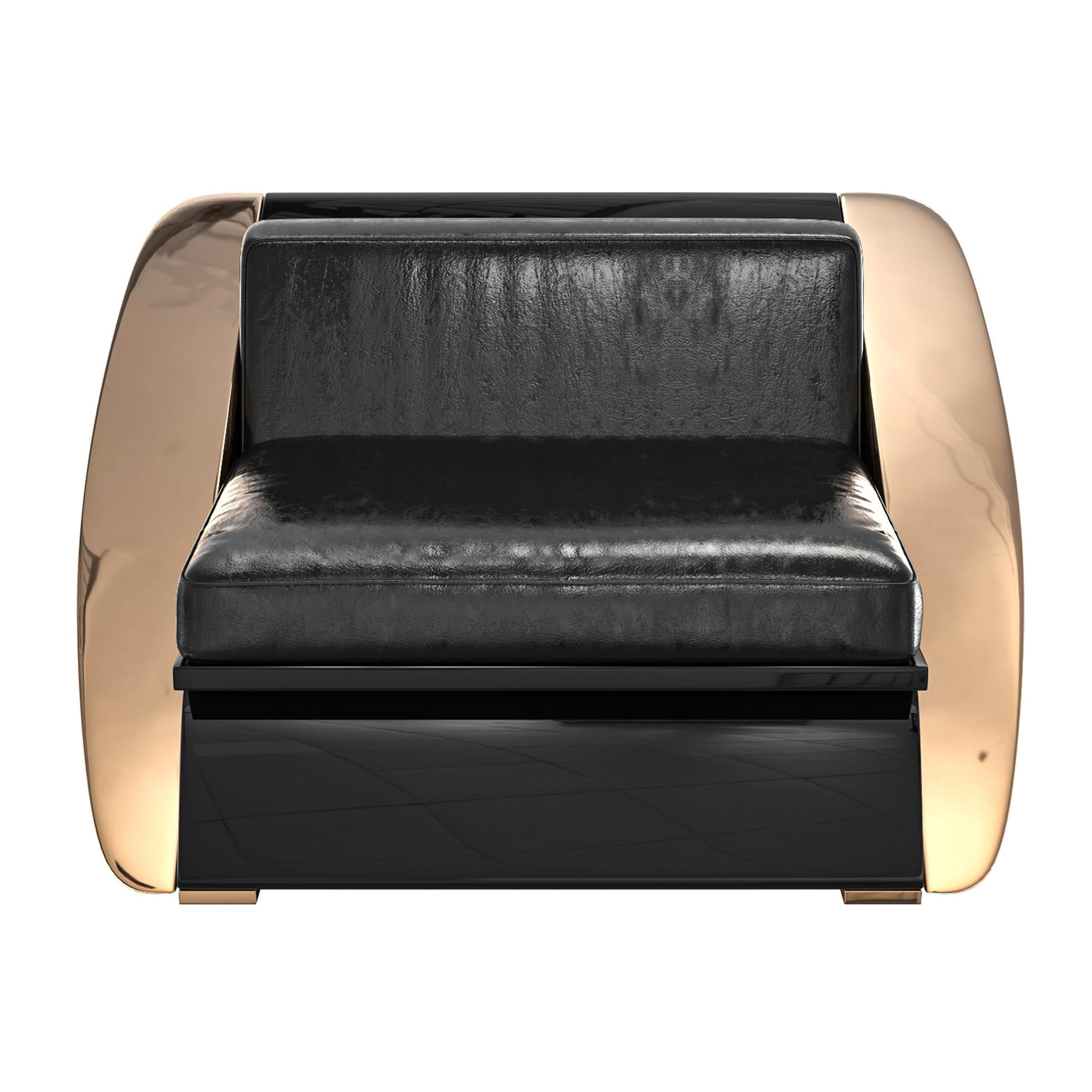 "Galata" Sofa with Bronze, Stainless Steel, Burl Walnut. Hand Crafted ...