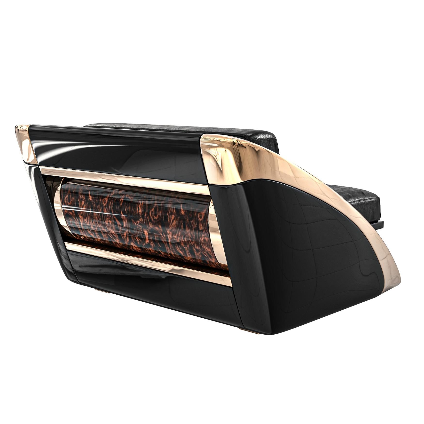 "Galata" Sofa with Bronze, Stainless Steel, Burl Walnut. Hand Crafted ...