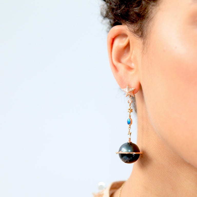 18K Rose Gold Tahitian Pearl Diamond Sapphire Opal Planet Moon Stars ...