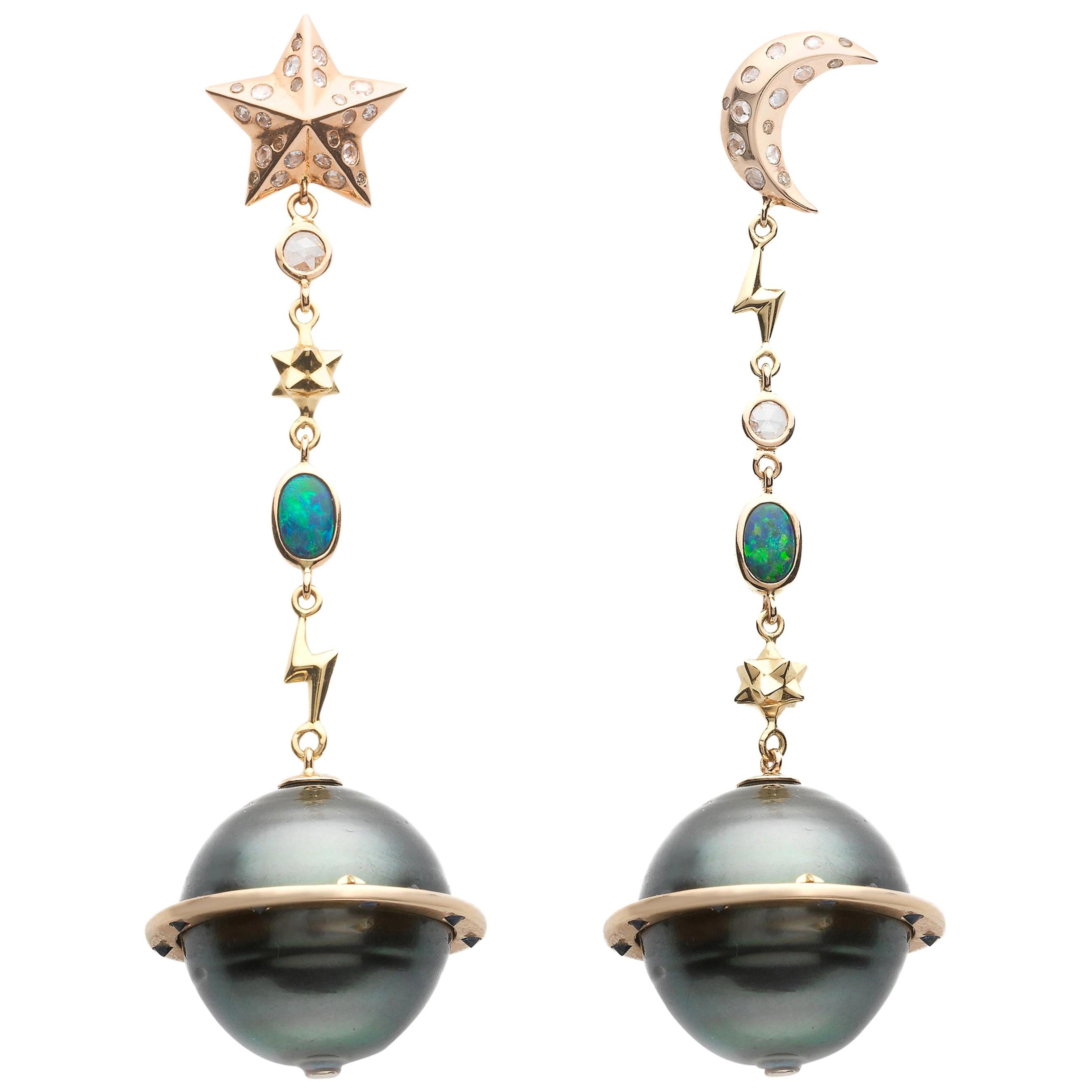 Opal Sapphire Diamond Earrings For Sale at 1stDibs