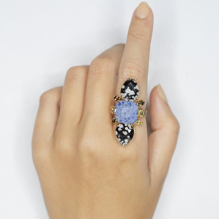 Galaxy Rare Cosmic Obsidian Dumortierite Diamond Ring For Sale at 1stDibs