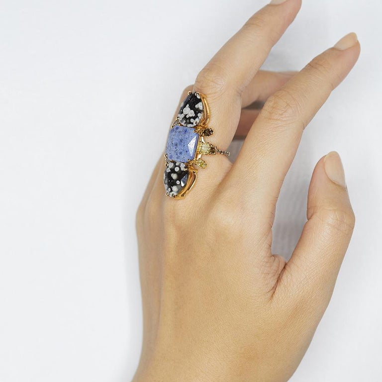 Galaxy Rare Cosmic Obsidian Dumortierite Diamond Ring For Sale at 1stDibs