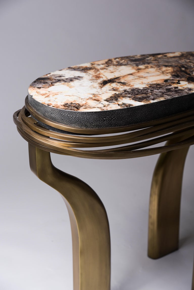 Galaxy Side Table Large in Hwana, Shagreen and Brass by Kifu, Paris For ...