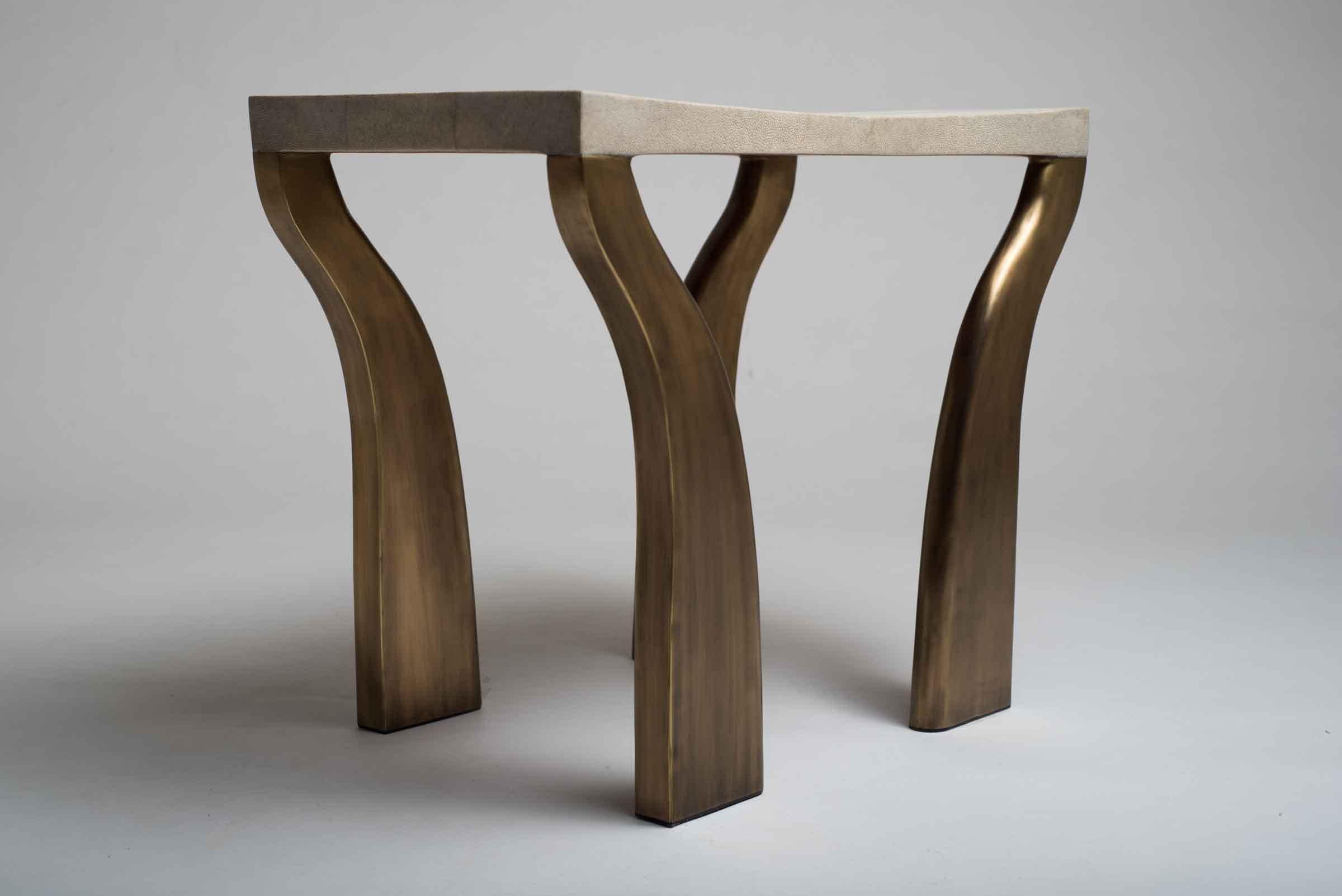 Galaxy Writing Stool in Cream Shagreen and Bronze-Patina Brass by Kifu ...