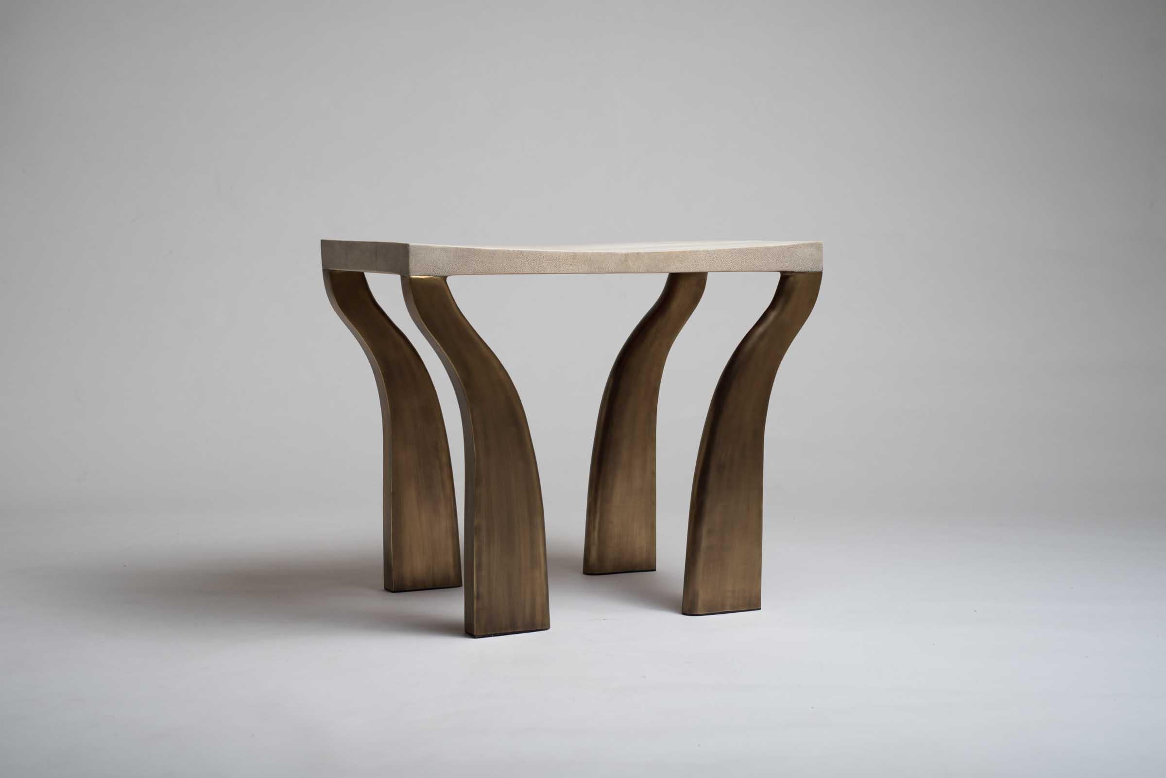 Galaxy Writing Stool in Cream Shagreen and Bronze-Patina Brass by Kifu ...