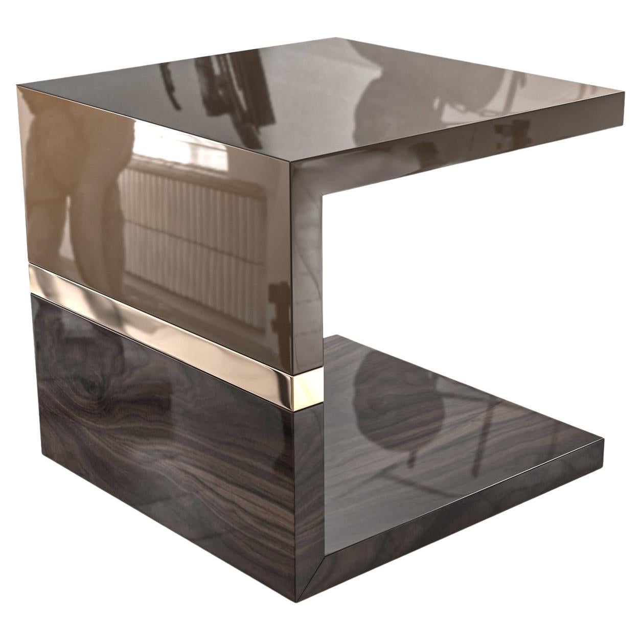 "Galeone" Side Table, Stainless Steel, Bronze Details and Walnut ...