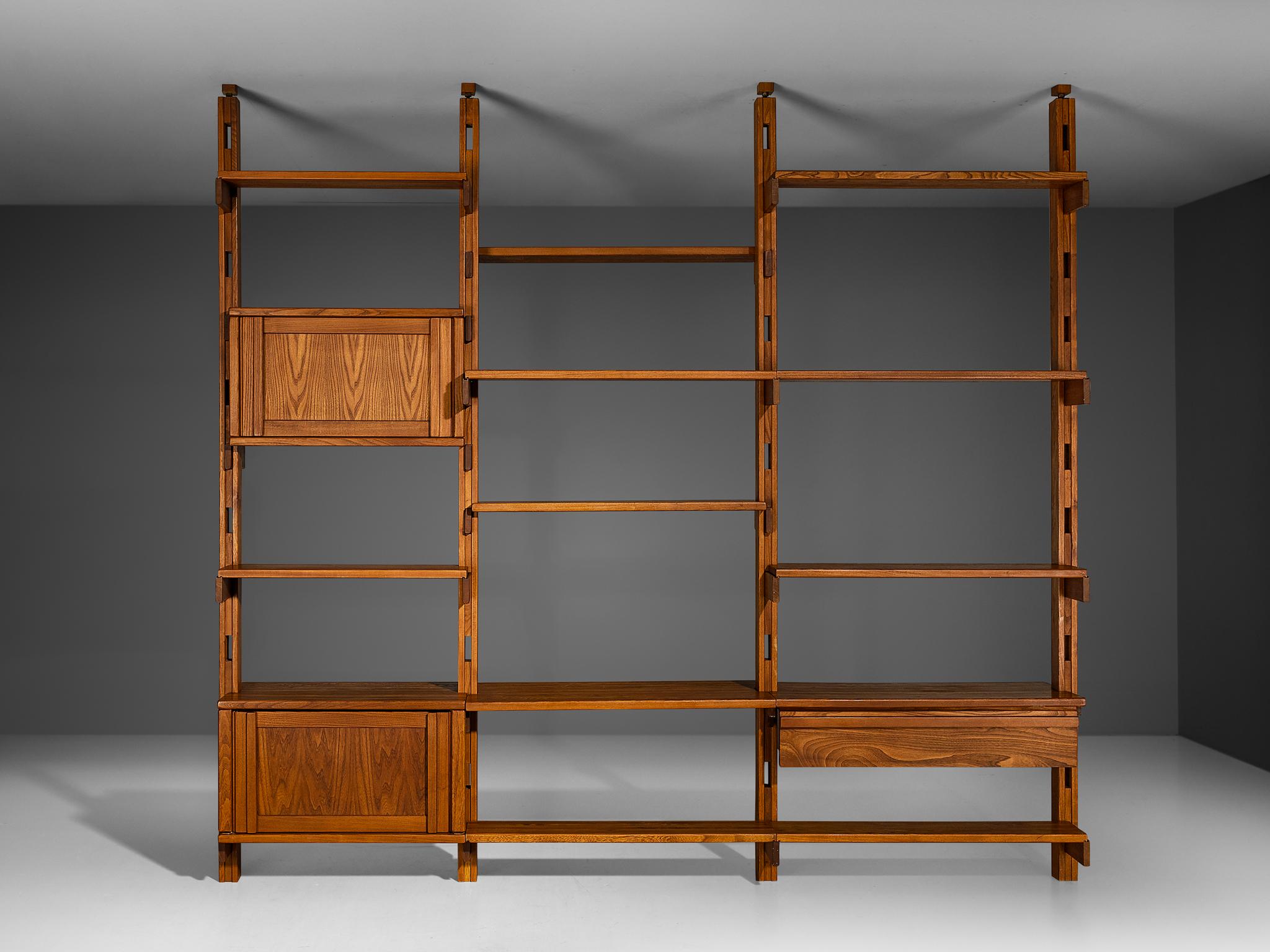 Galerie L'Orme Modular Wall Unit in Solid Elm For Sale at 1stDibs