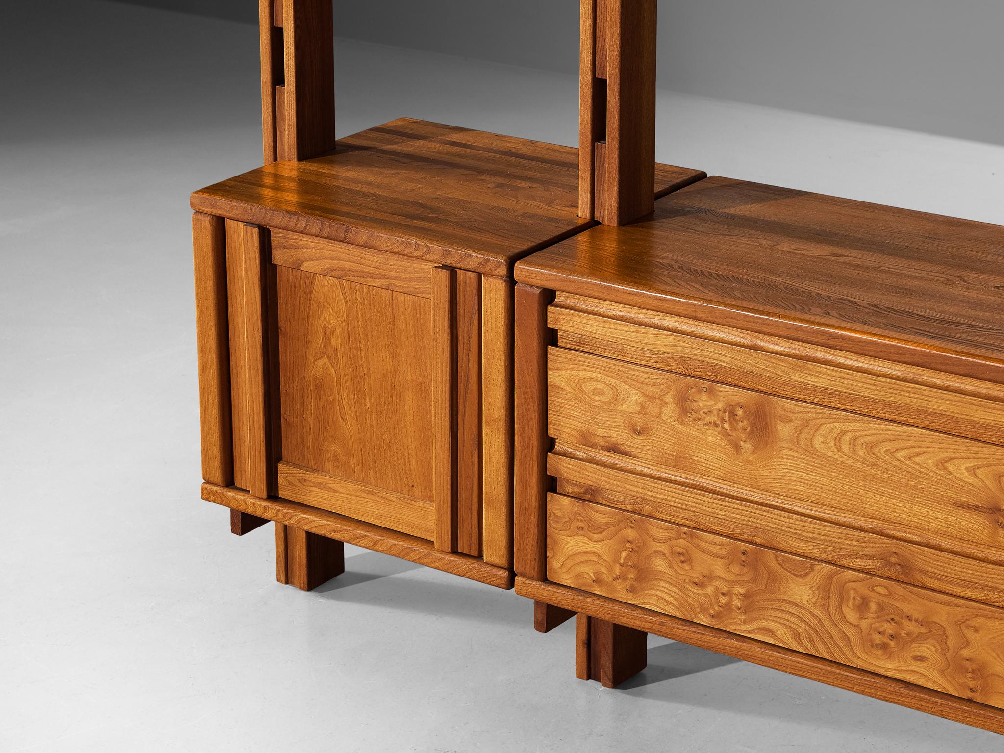 Galerie L'Orme Modular Wall Unit in Solid Elm For Sale at 1stDibs