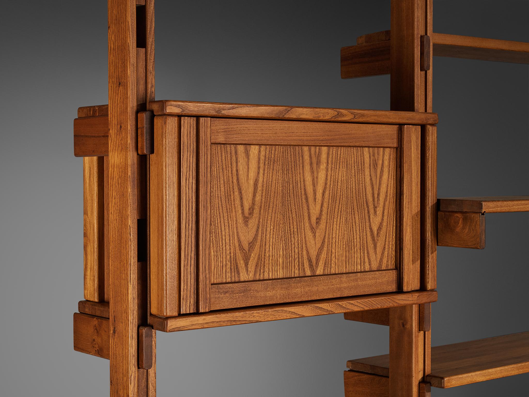 Galerie L'Orme Modular Wall Unit in Solid Elm For Sale at 1stDibs