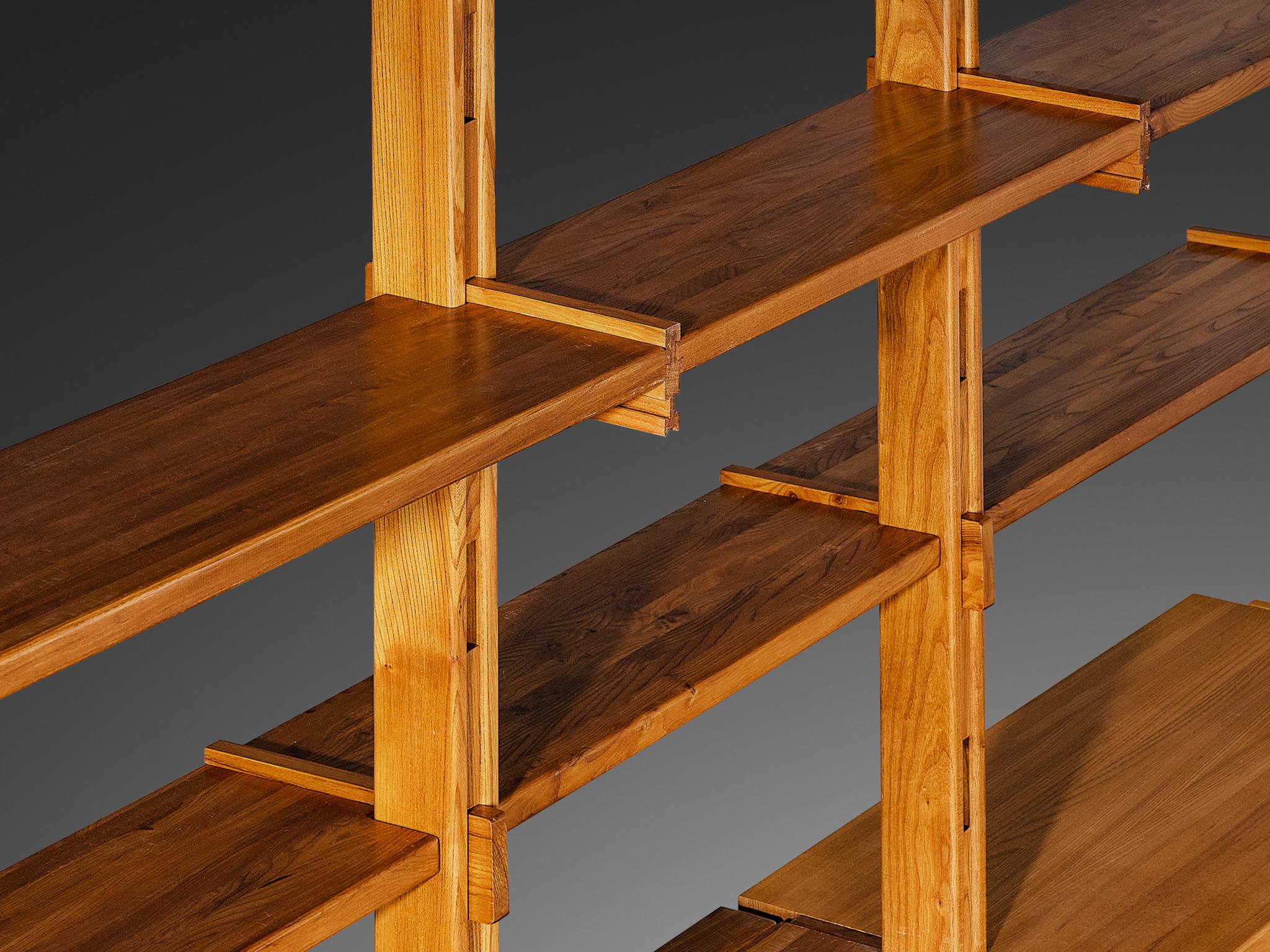 Galerie L'Orme Modular Wall Unit in Solid Elm For Sale at 1stDibs