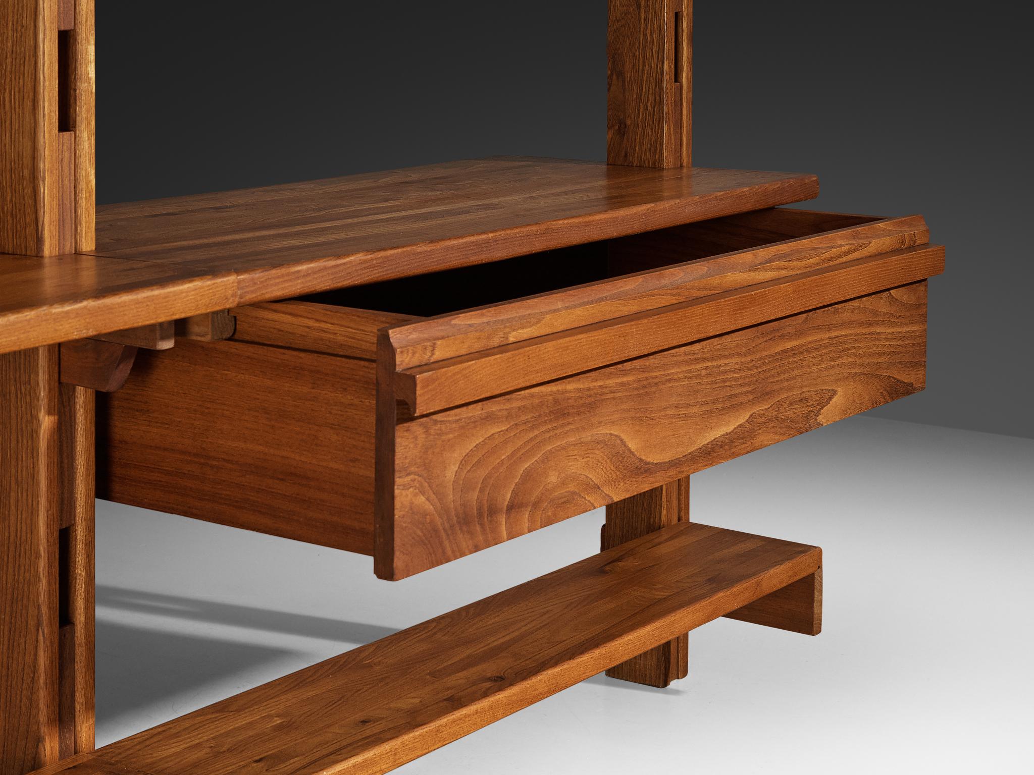 Galerie L'Orme Modular Wall Unit in Solid Elm For Sale at 1stDibs