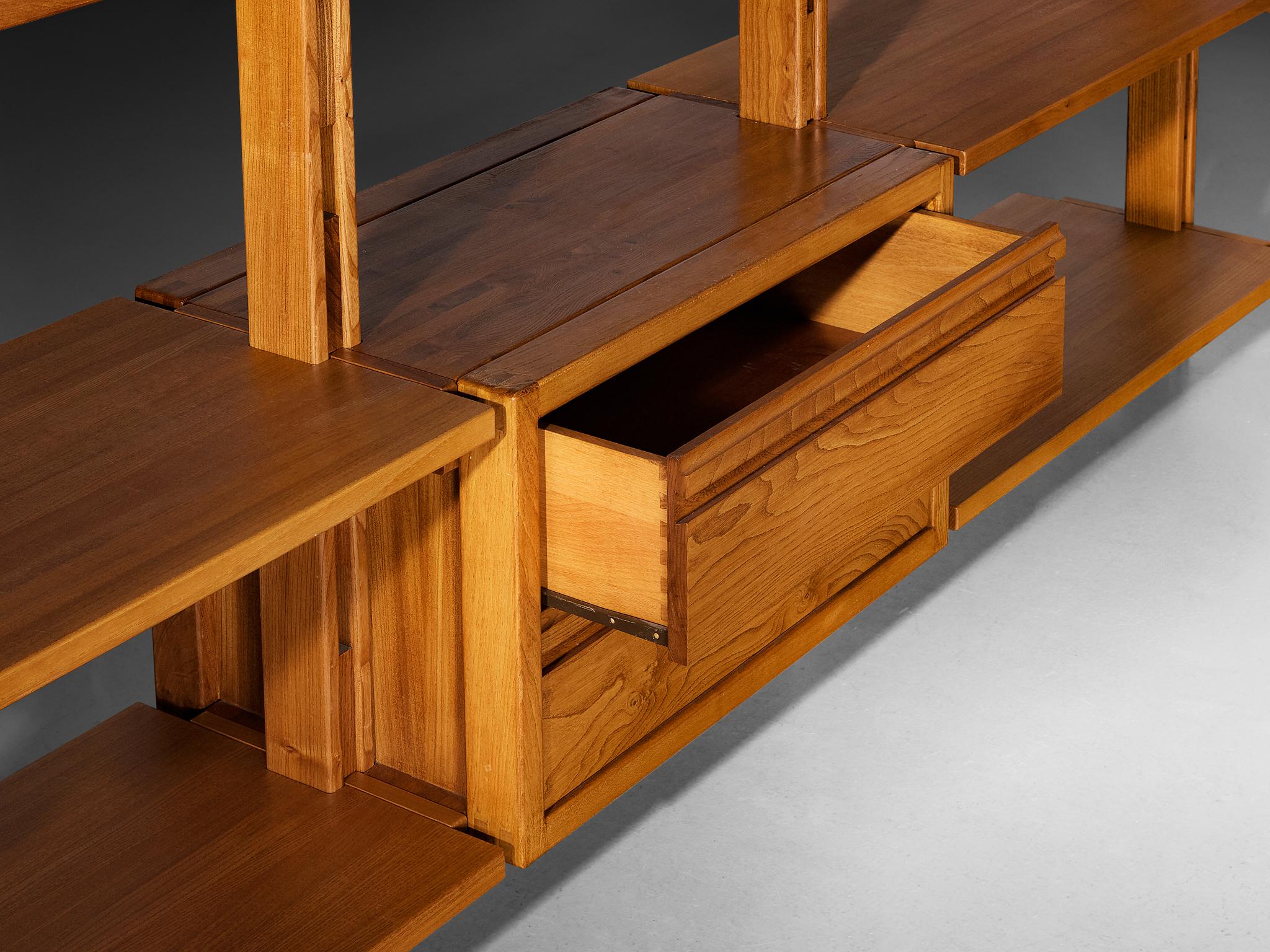 Galerie L'Orme Modular Wall Unit in Solid Elm For Sale at 1stDibs