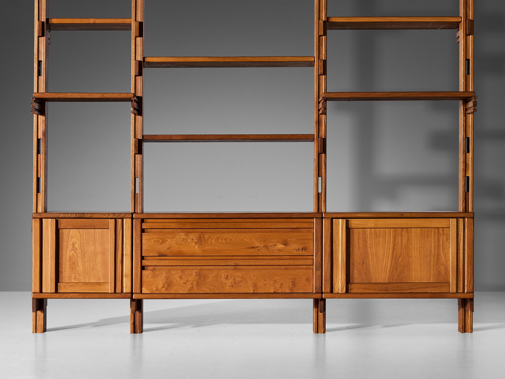 Galerie L'Orme Modular Wall Unit in Solid Elm For Sale at 1stDibs