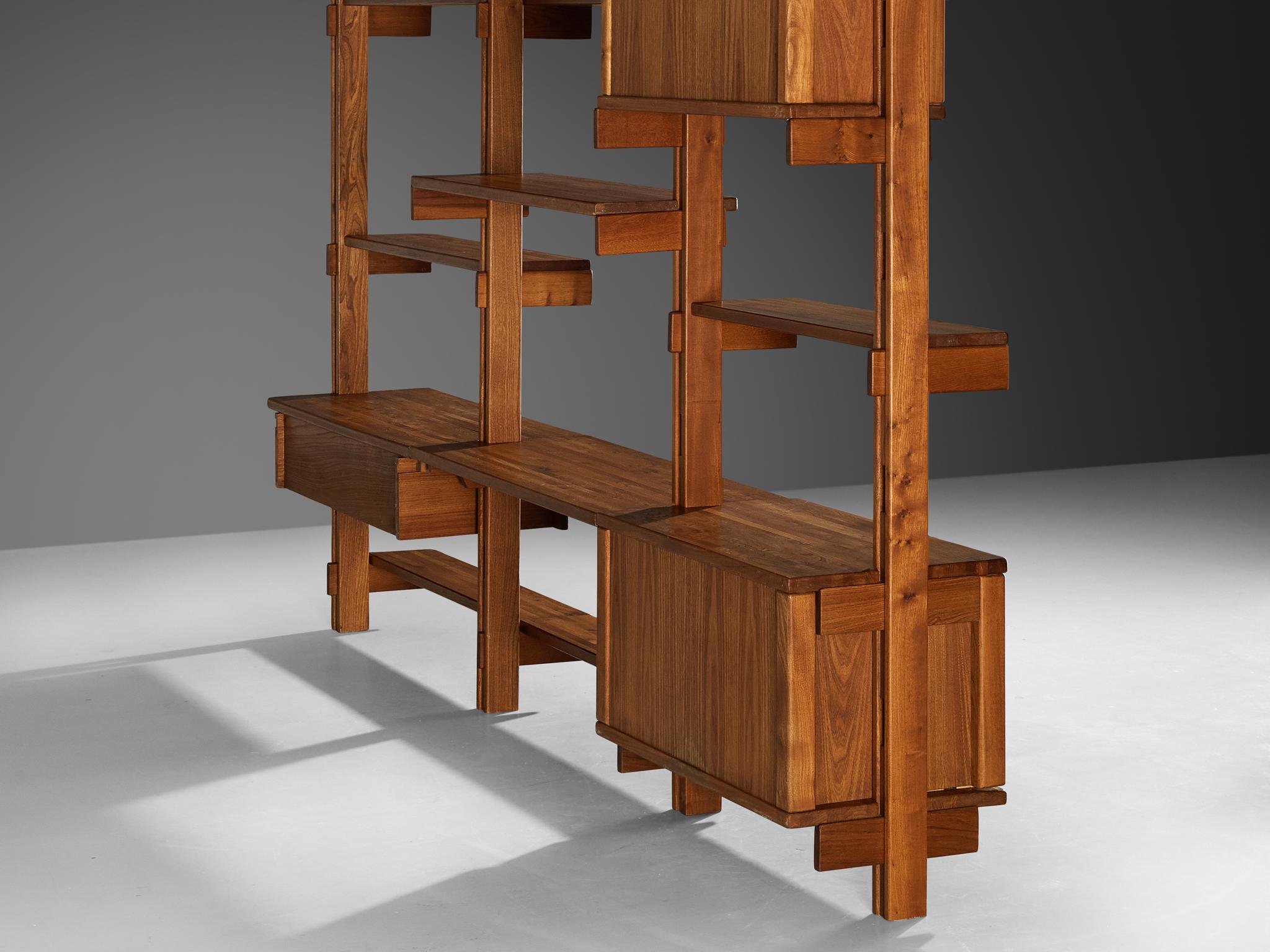 Galerie L'Orme Modular Wall Unit in Solid Elm For Sale at 1stDibs
