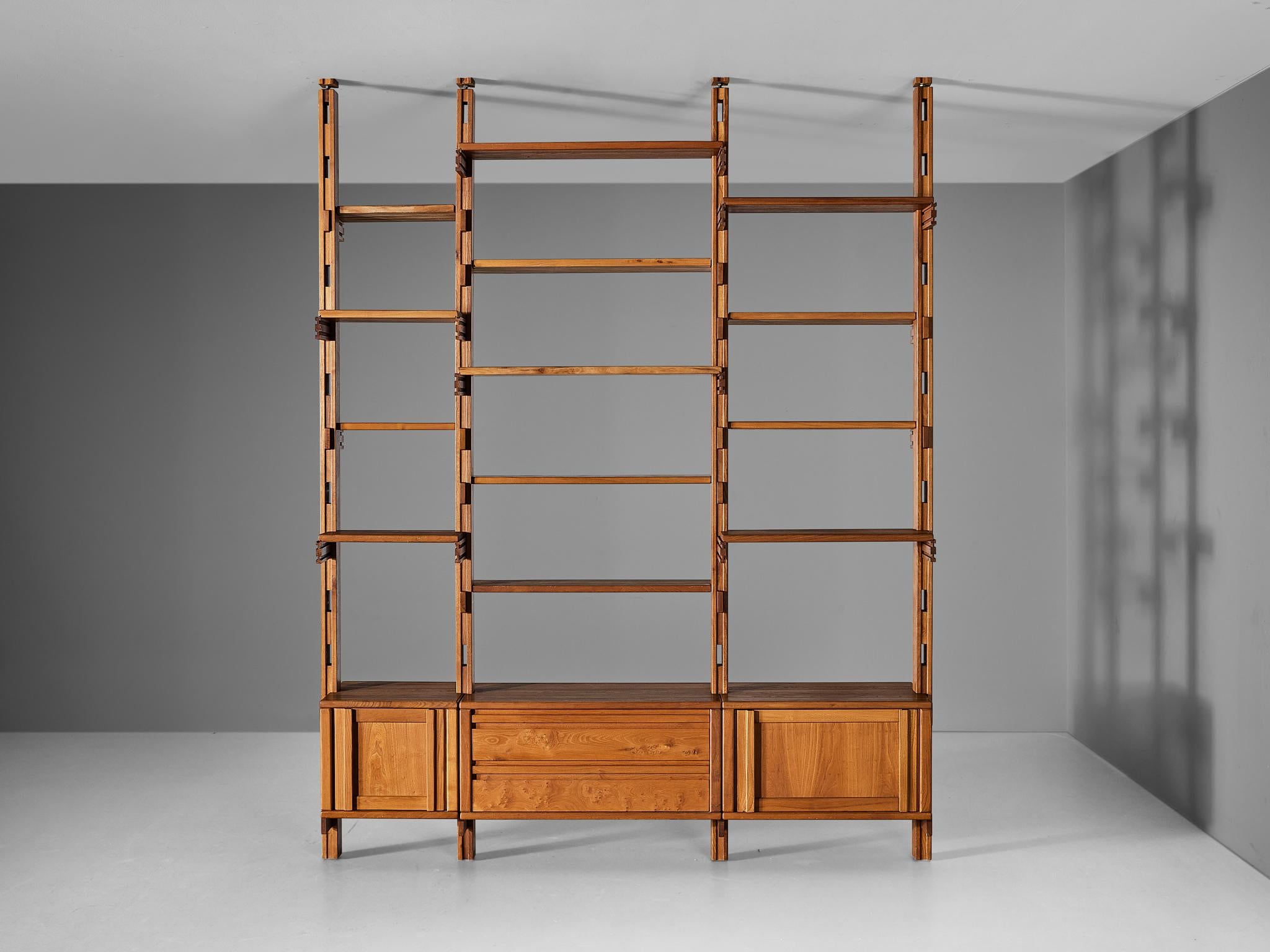 Galerie L'Orme Modular Wall Unit in Solid Elm For Sale at 1stDibs