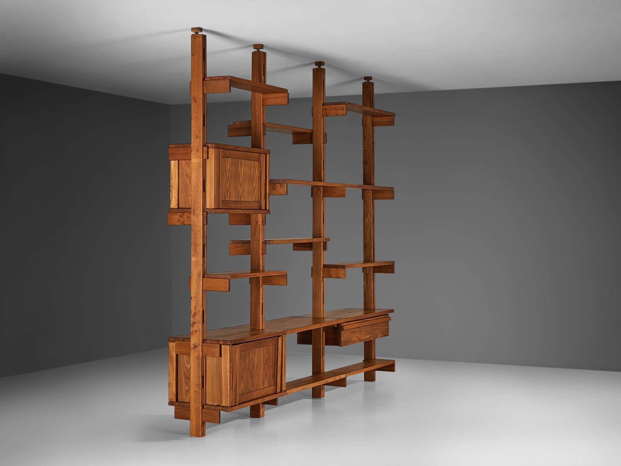 Galerie L'Orme Modular Wall Unit in Solid Elm For Sale at 1stDibs