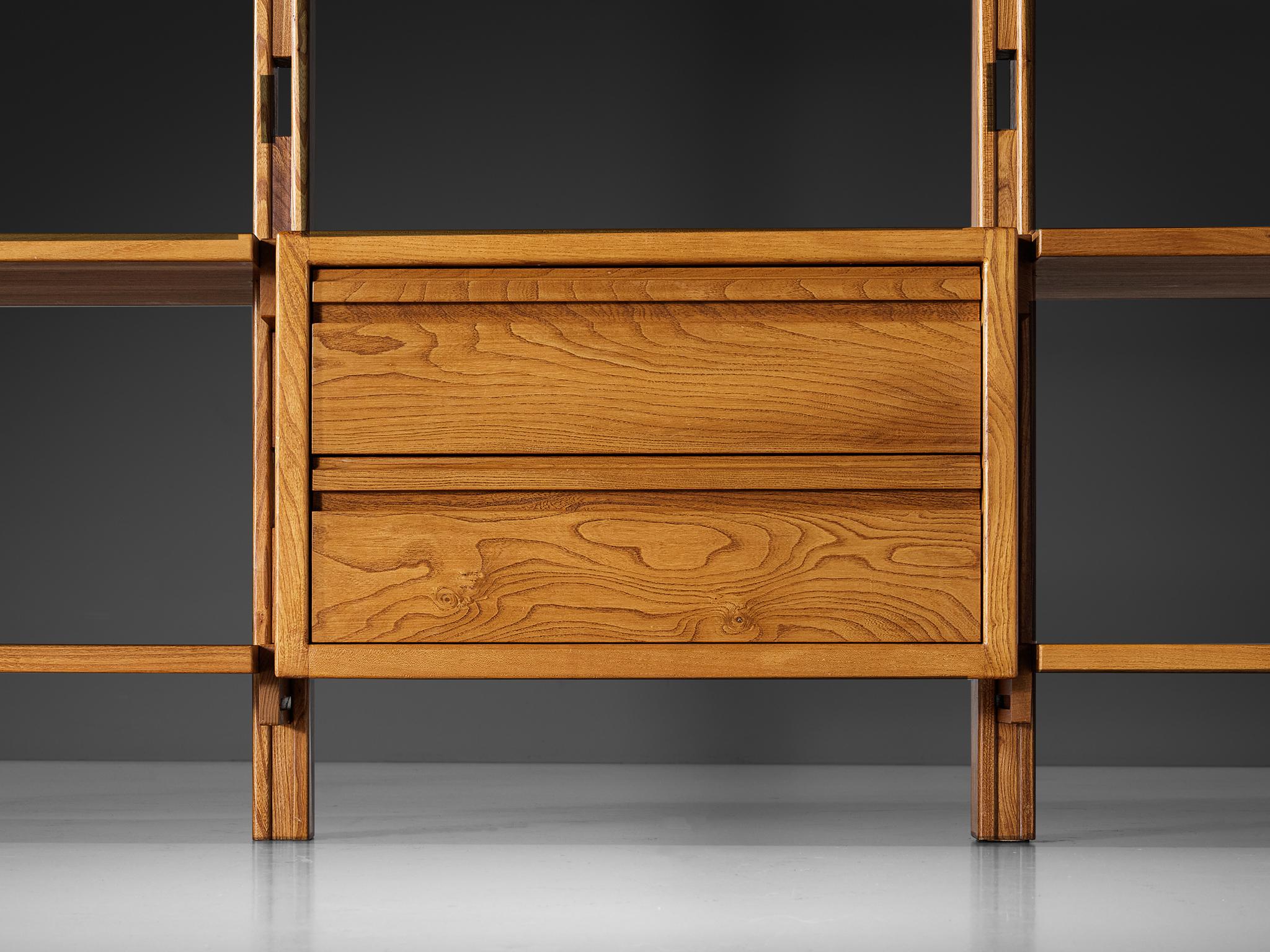 Galerie L'Orme Modular Wall Unit in Solid Elm For Sale at 1stDibs