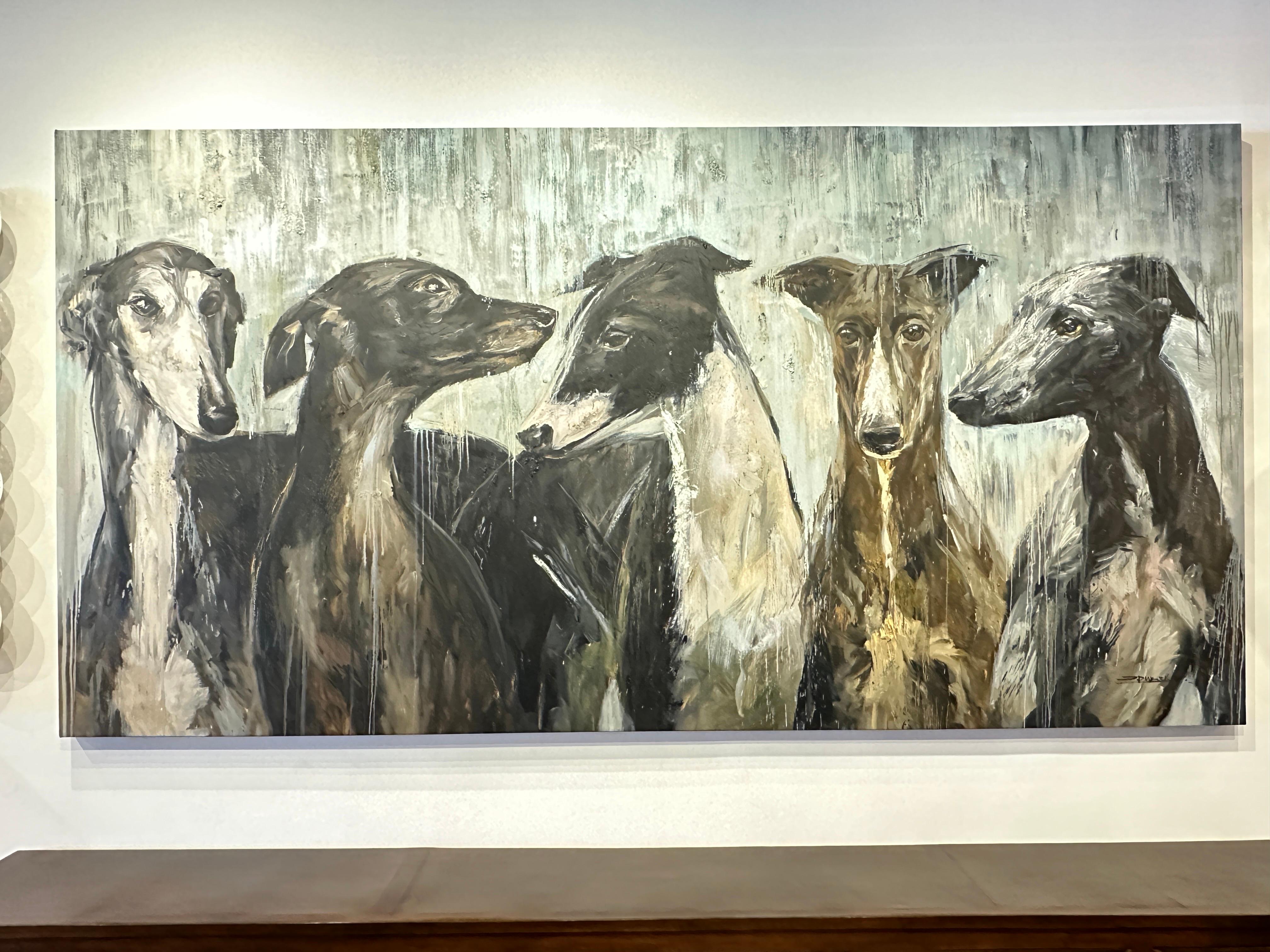 Galgos / Greyhounds Impressive 10 Foot Long Painting by Eric Alfaro For Sale at 1stDibs