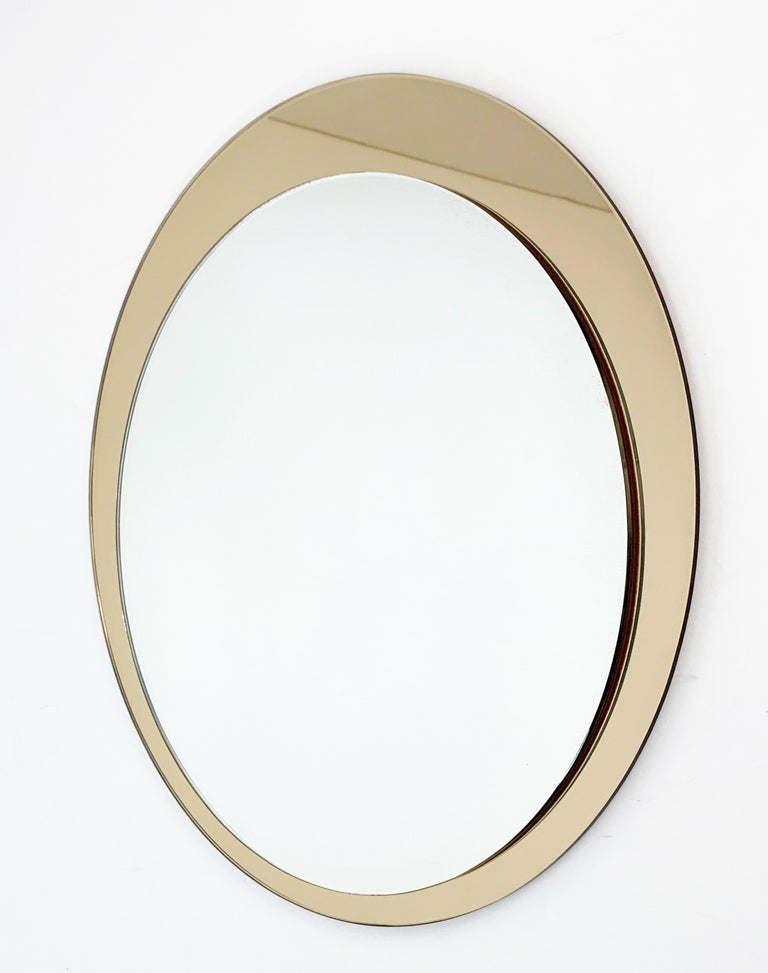 Galimberti Midcentury Italian Round Mirror with Double Brassed Gold ...