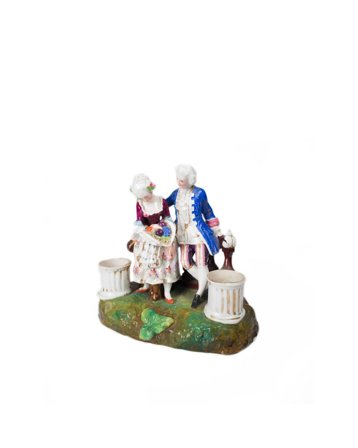 Gallant Scene Meissen Porcelain Inkwell, 19th Century For Sale at 1stDibs