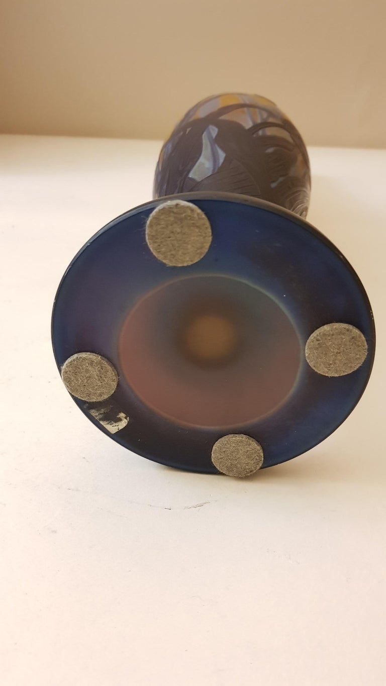 Gallé Art Nouveau Yellow Violet Flower Multilayer Glass, 1925s at 1stDibs