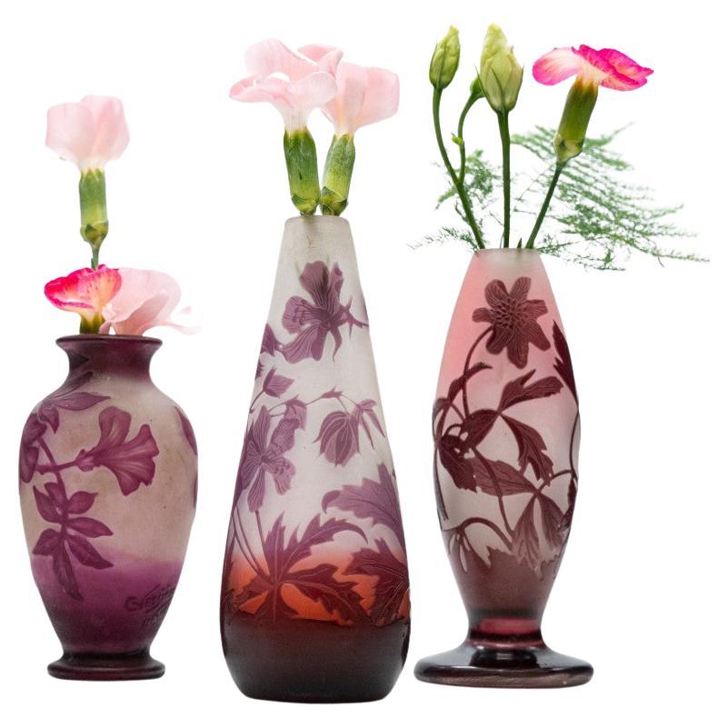 Daum Signed, Set of Six Large Acid Etched Double Overlay Cameo Vases ...