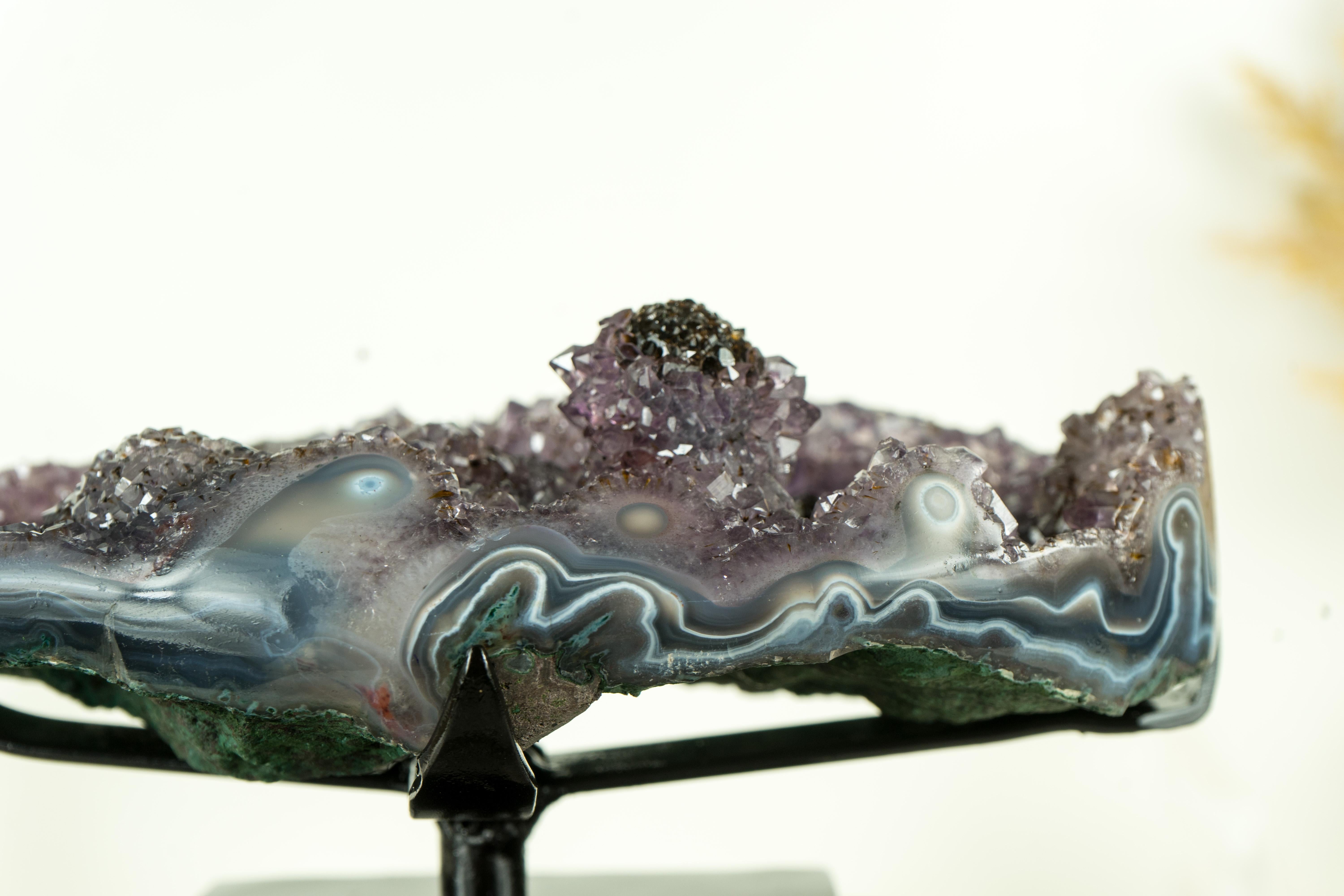 Gallery-Grade Agate Geode with Rare Goethite (AKA Cacoxenite) Flower ...
