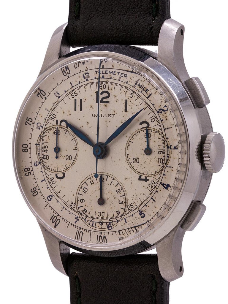 Gallet 3 Registers Chronograph Valjoux 71, circa 1940s For Sale at 1stDibs
