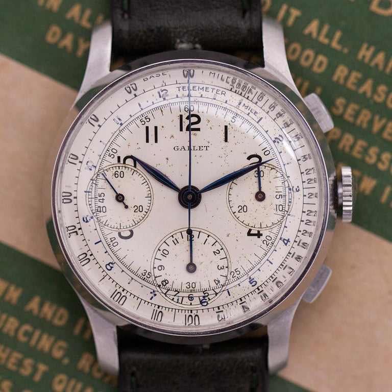 Gallet 3 Registers Chronograph Valjoux 71, circa 1940s For Sale at 1stDibs