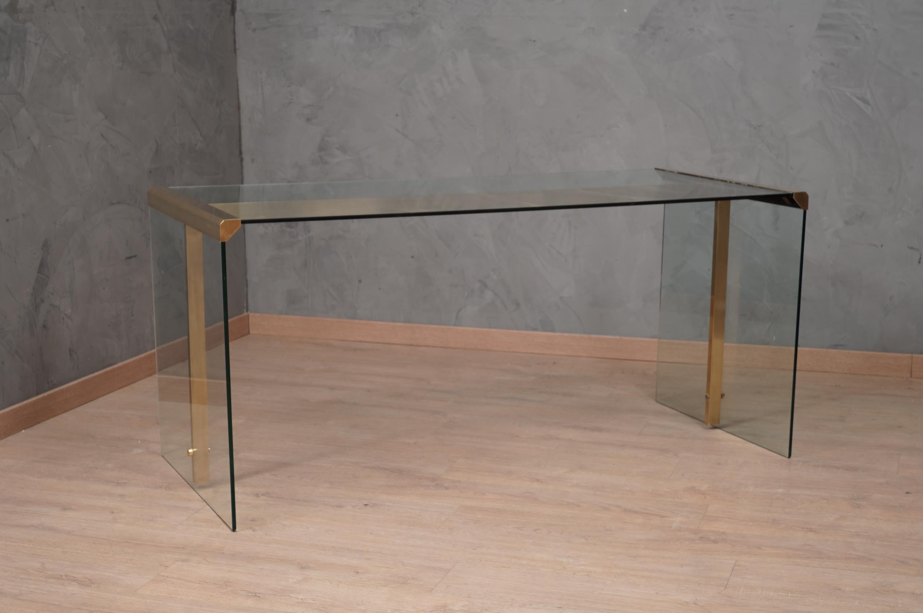 Gallotti e Radice Glass and Brass Italian Desk, 1970 For Sale at 1stDibs