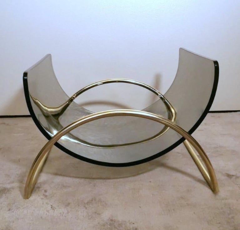 Gallotti and Radice Attributed Smoked Crystal and Brass Magazine Rack ...