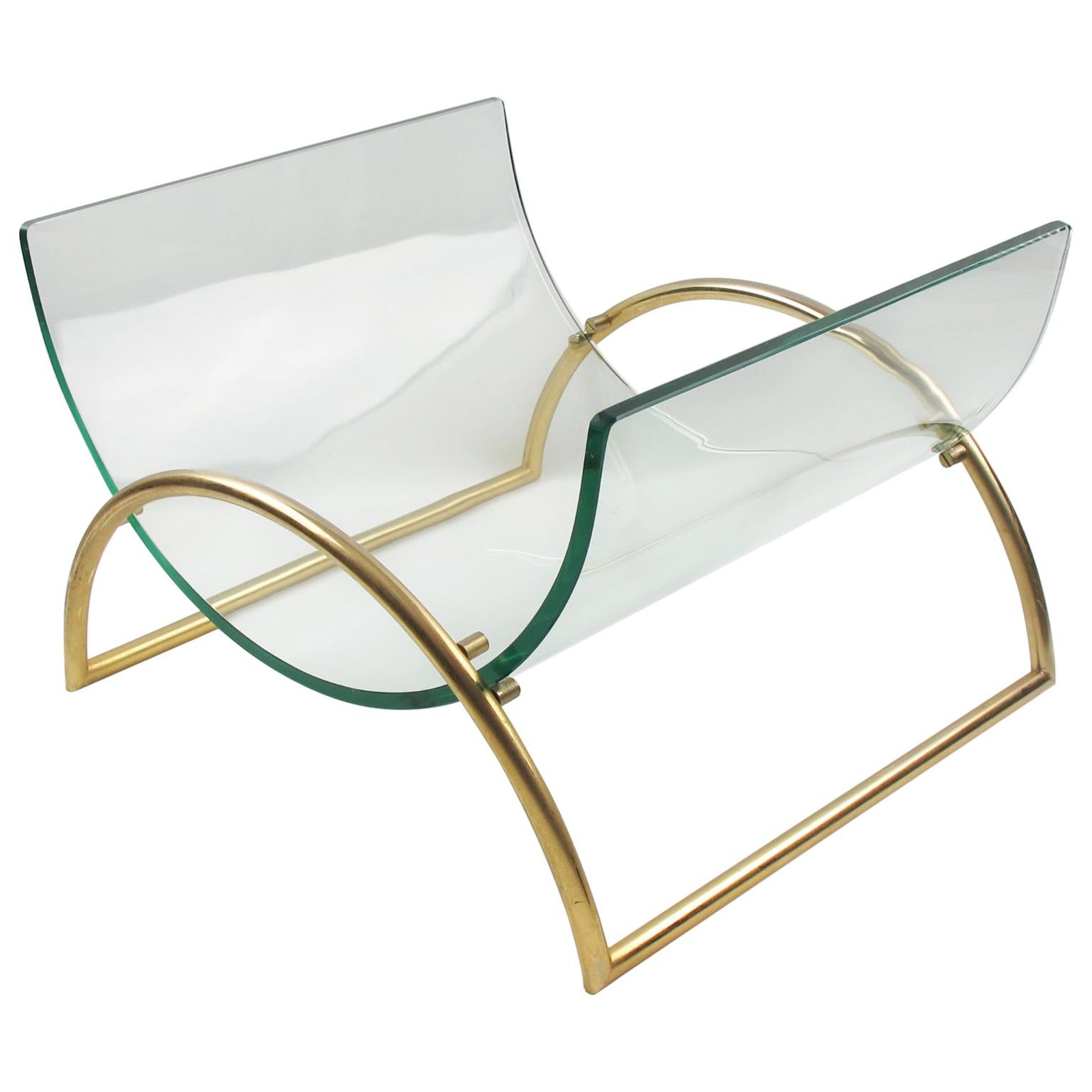 Gallotti and Radice Curved Glass Aluminum Magazine Rack Holder at ...