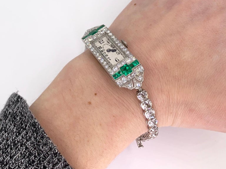 Galt and Bro. Platinum Diamond and Emerald Watch with Patek Philippe ...