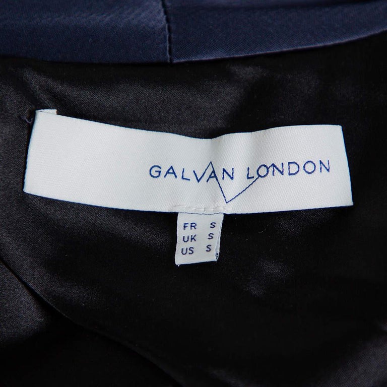 Galvan London Midnight Blue Satin Belted Trench Coat S For Sale at 1stDibs