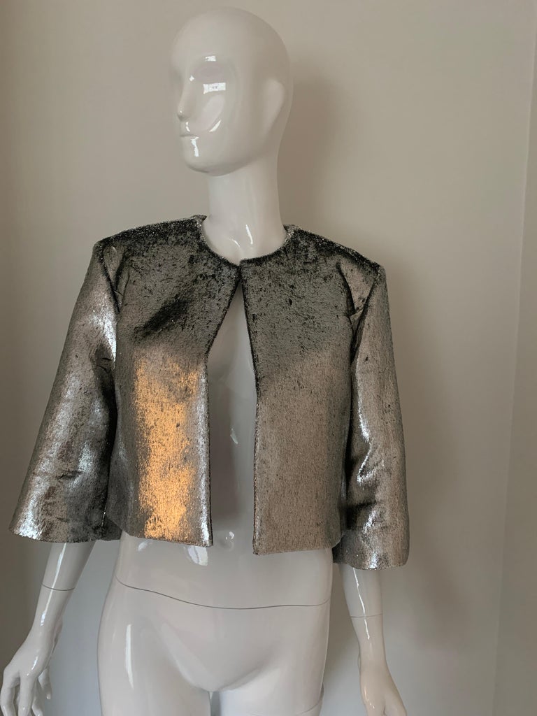 Galvan Metallic Silver Cropped Jacket For Sale at 1stDibs