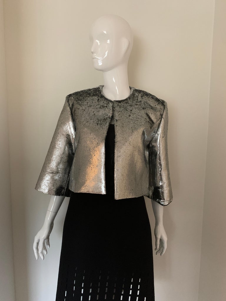 Galvan Metallic Silver Cropped Jacket For Sale at 1stDibs