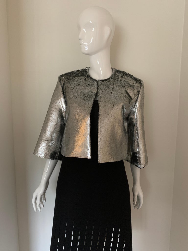 Galvan Metallic Silver Cropped Jacket For Sale at 1stDibs