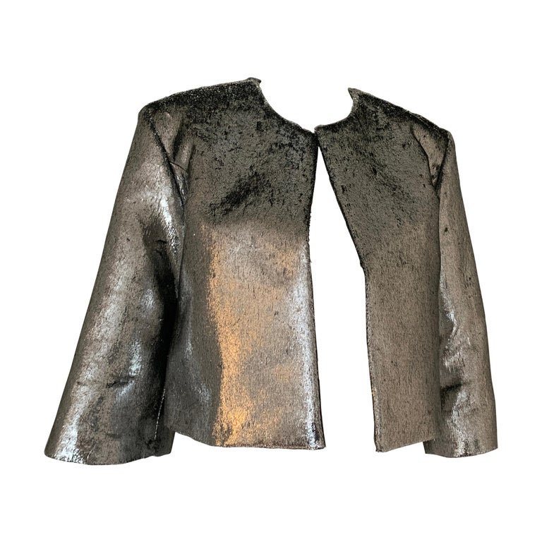 Galvan Metallic Silver Cropped Jacket For Sale at 1stDibs