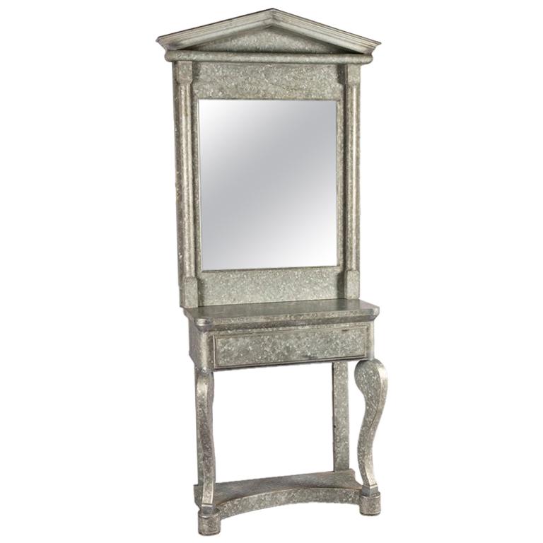 Galvanized Console Table and Mirror For Sale at 1stDibs