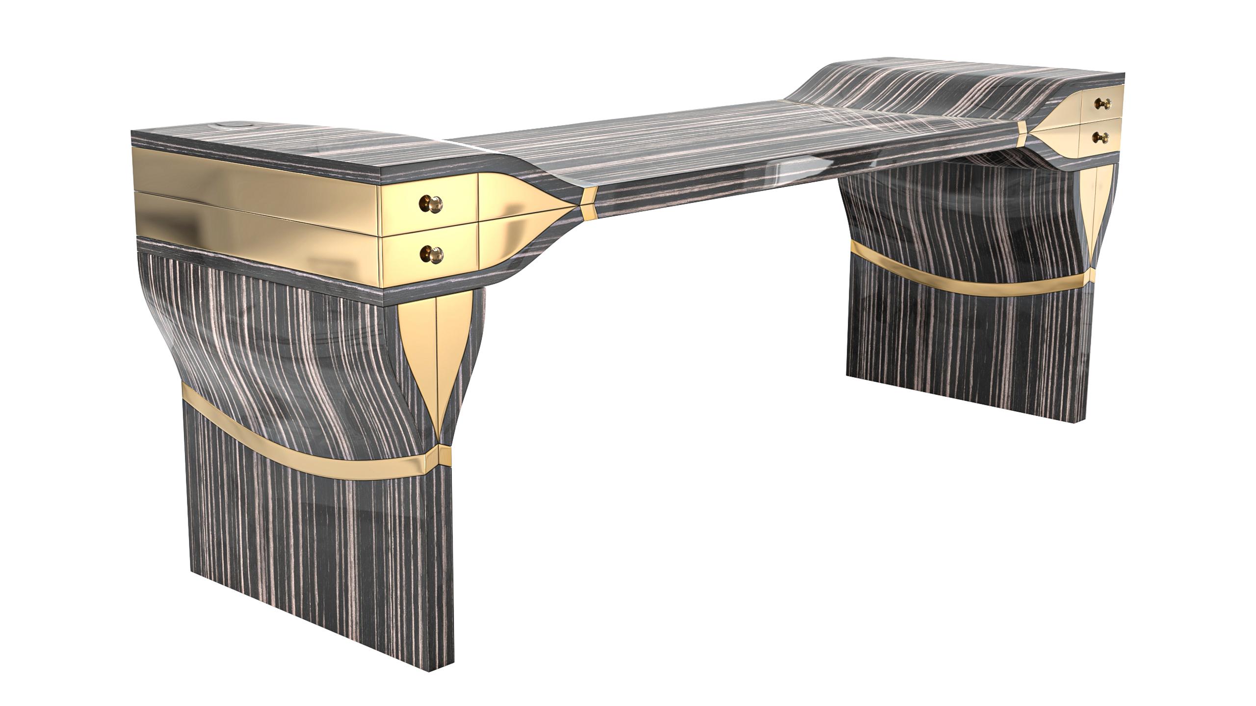 "Galvinas" Handcrafted Desk with Unique Veneer and Bronze, Istanbul For ...