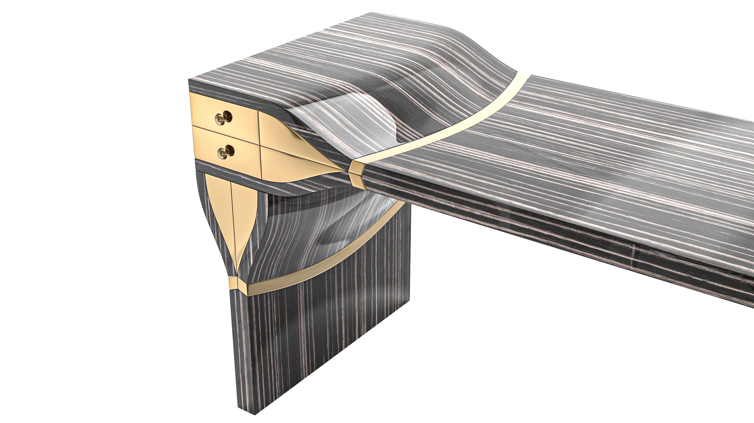 "Galvinas" Handcrafted Desk with Unique Veneer and Bronze, Istanbul For ...