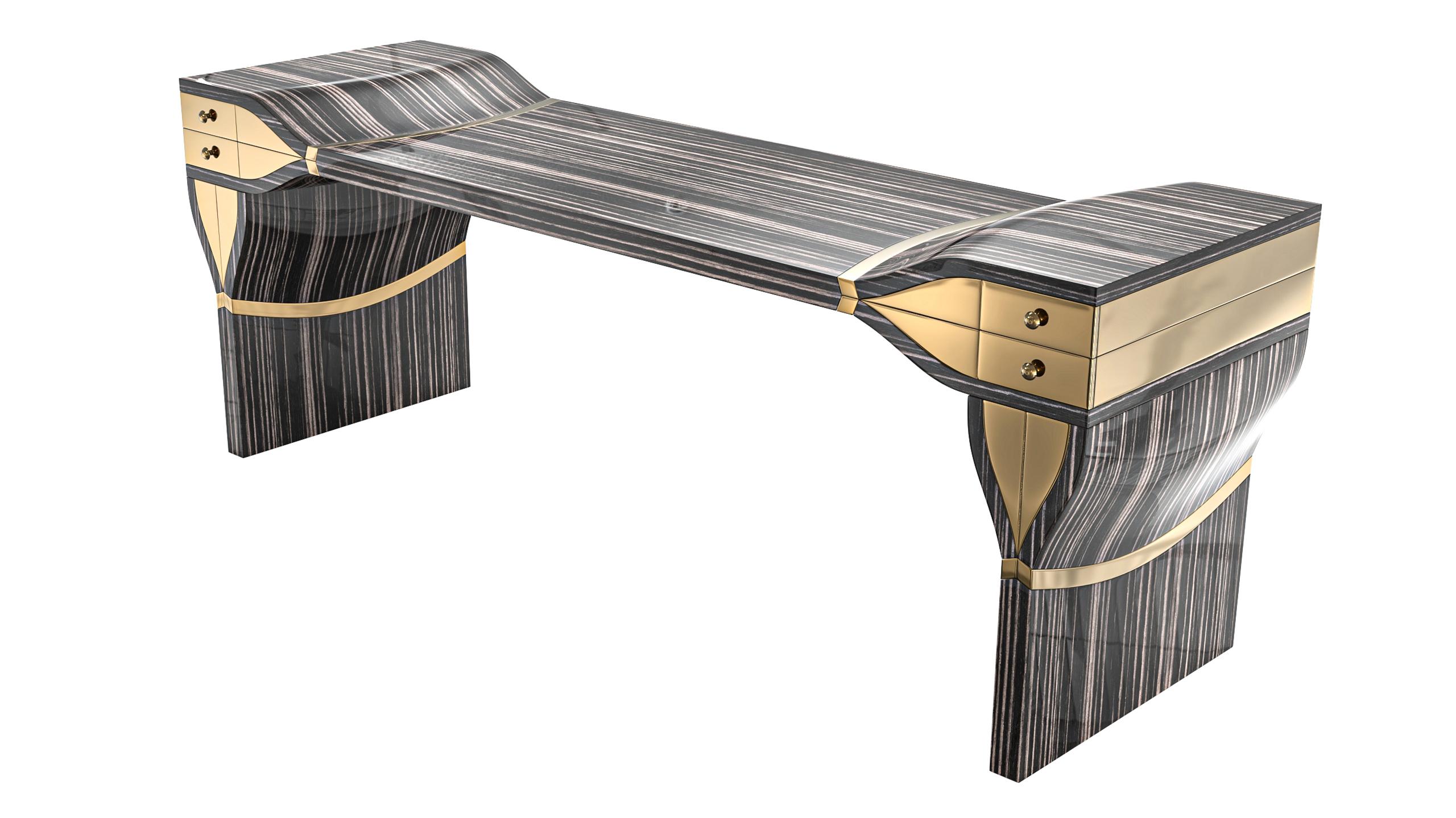 "Galvinas" Handcrafted Desk with Unique Veneer and Bronze, Istanbul For ...