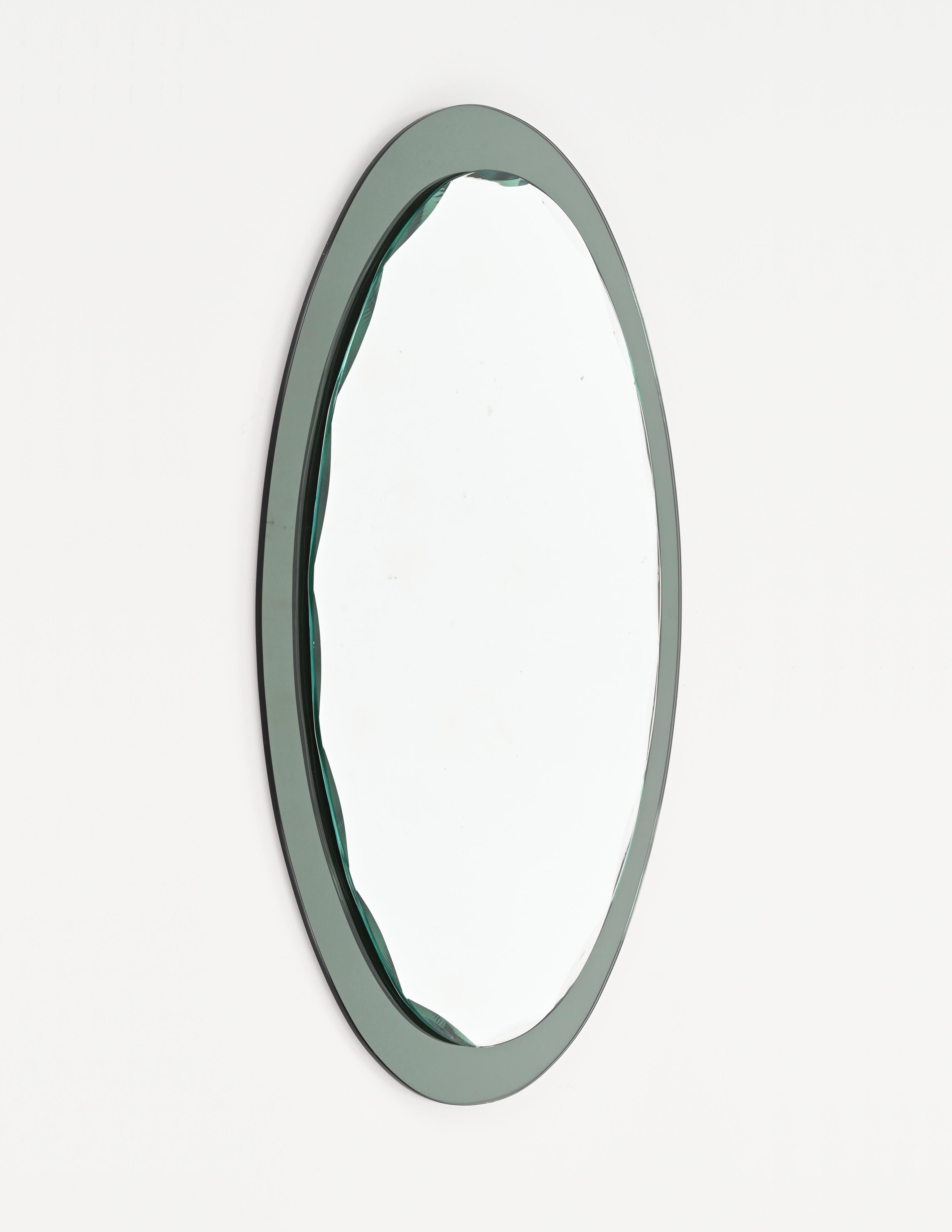 Galvorame Sage Green Oval Beveled Mirror, Italy 1960s For Sale at 1stDibs