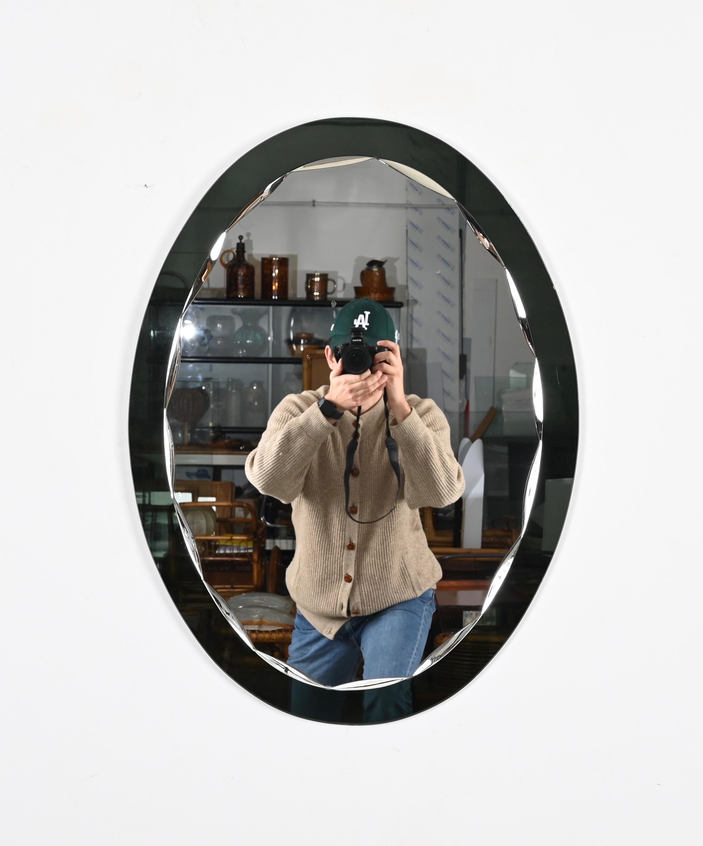 Galvorame Sage Green Oval Beveled Mirror, Italy 1960s For Sale at 1stDibs