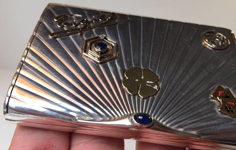 'Gamblers' Art Deco Jeweled Silver and Gold Snuff Box by Jens Sigsgaard ...