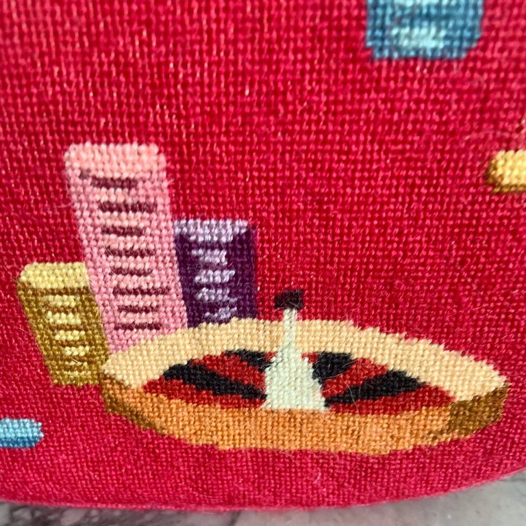 Gambling Theme Diminutive Red Needlepoint and Leather Handbag at 1stDibs