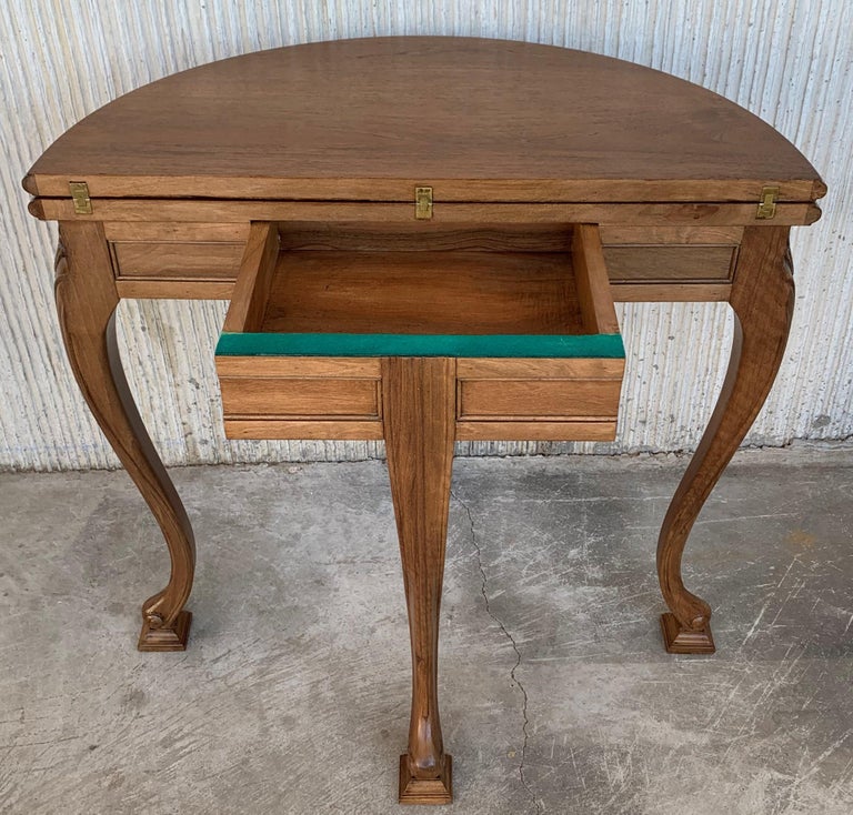 Game Card Demilune Fold over Side Table or Tea Table with Hidden Drawer ...