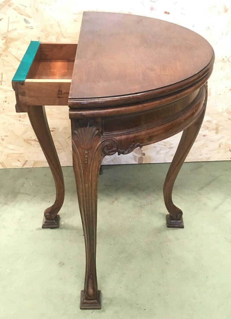 Game Card Demilune Fold over Side Table or Tea Table with Hidden Drawer ...